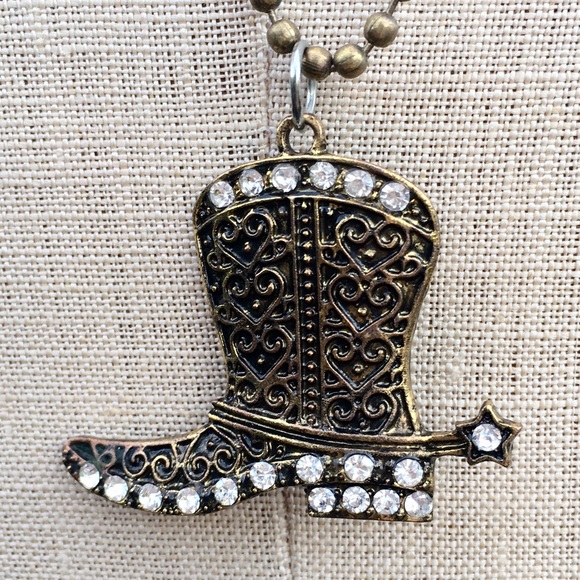 Boutique | Jewelry | Cowboy Boot Rhinestone Long Statement Necklace ...